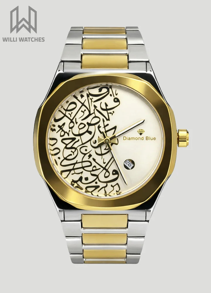 Premium Two-Tone Gold Arabic Calligraphy White Dial Watch DI-002 ...