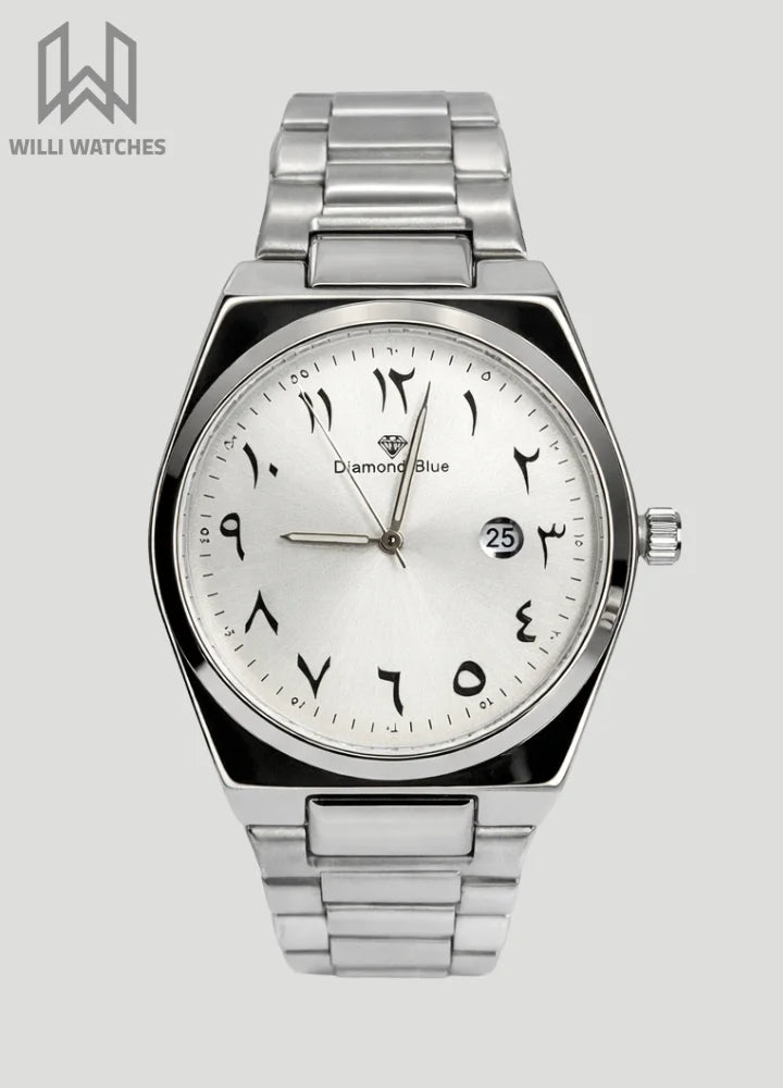 Diamond Blue Elegant Silver Watch with Arabic Dial DI-009 – WilliWatches®
