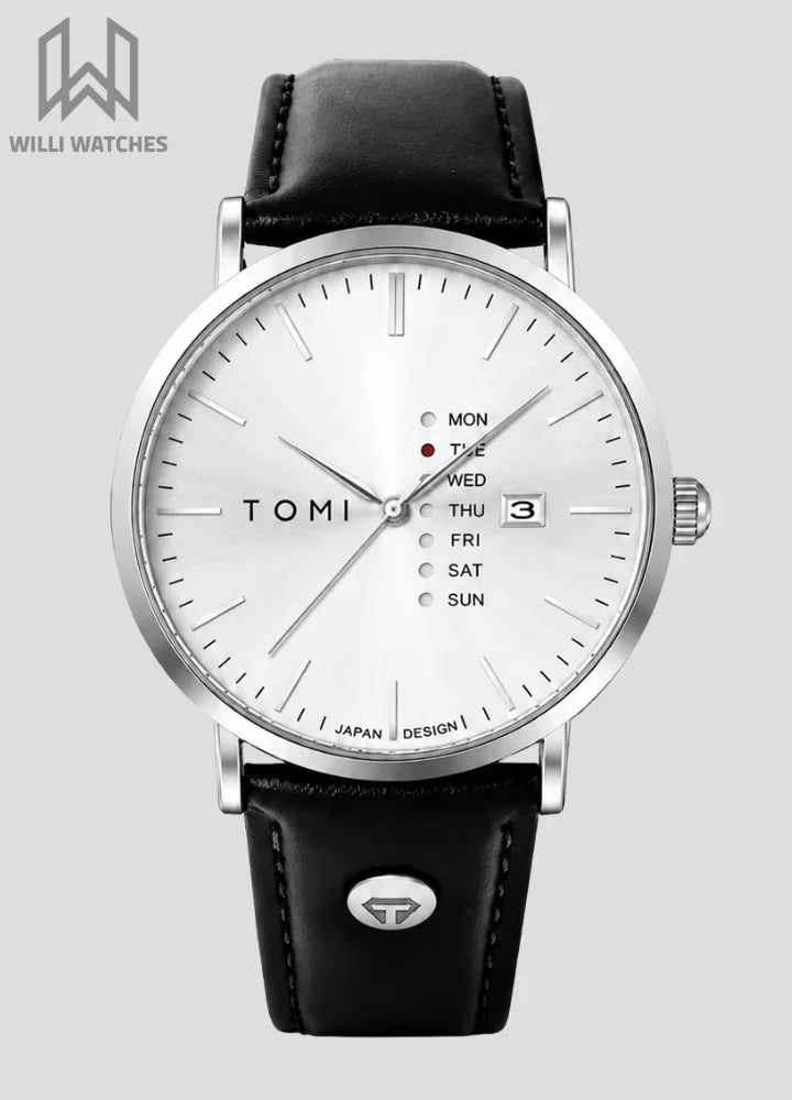 Tomi Executive Day Date White Dial Leather Strap Men’s Watch TM-036 ...