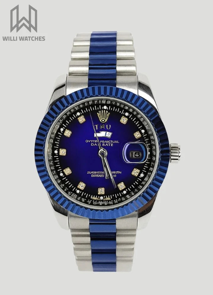 RLX Silver-Blue Watch R-017 | Luxury & Affordable Day-Date Timepiece ...