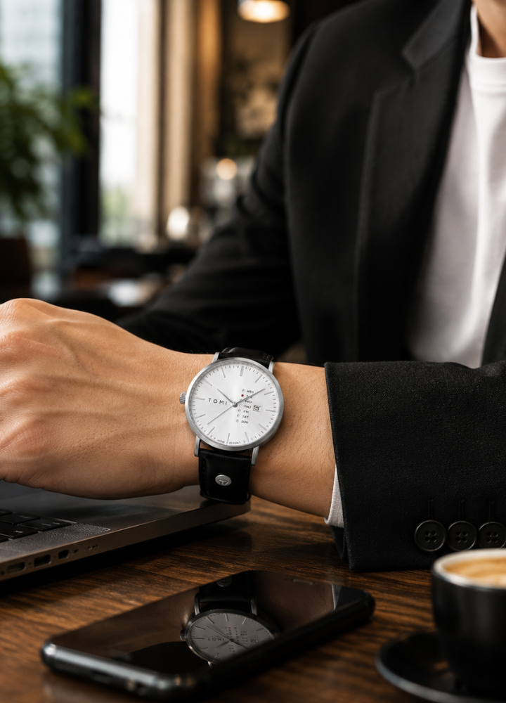 Tomi Executive Day Date White Dial Leather Strap Men’s Watch TM-036 ...