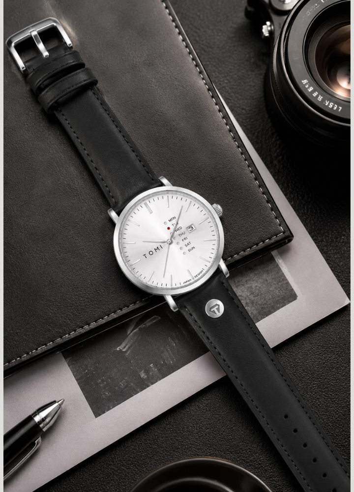 Tomi Executive Day Date White Dial Leather Strap Men’s Watch TM-036 ...