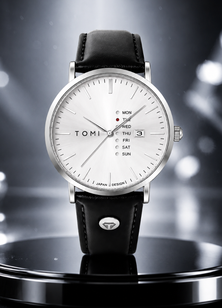 Tomi Executive Day Date White Dial Leather Strap Men’s Watch TM-036 ...