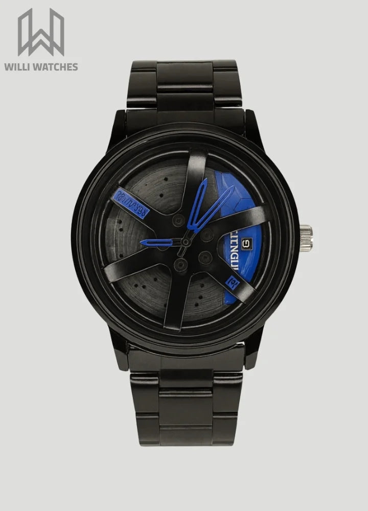 Baisheng Sports Watch – Black & Blue Rotating Wheel Rim Dial B-004 ...