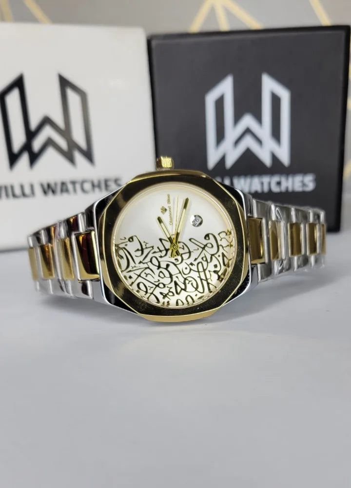 Premium Two-Tone Gold Arabic Calligraphy White Dial Watch DI-002 ...