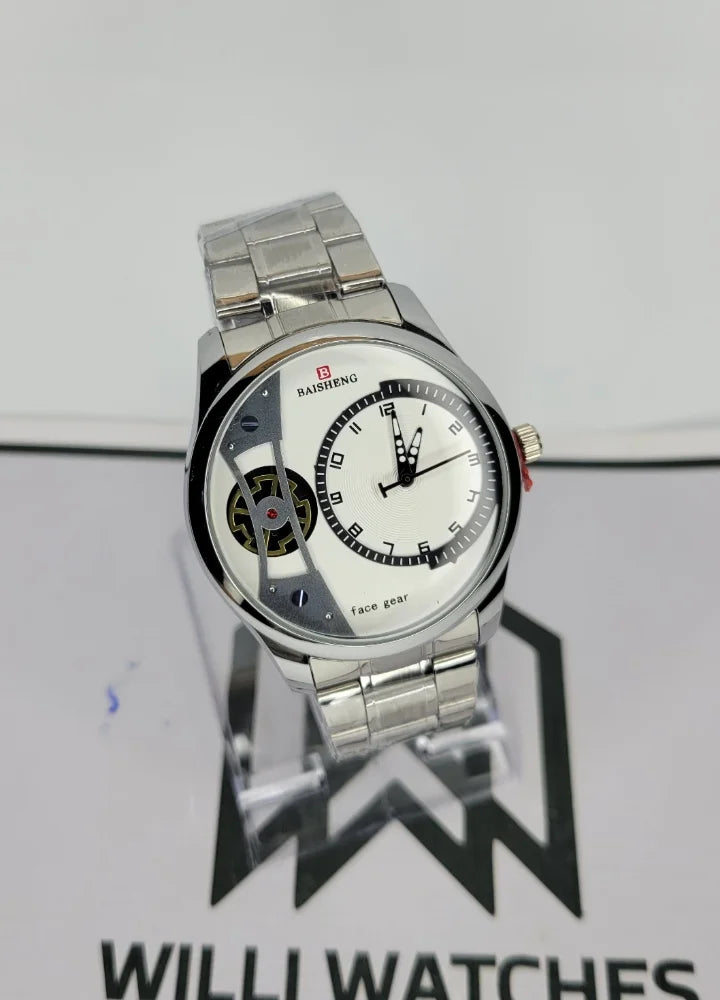 BAISHENG White Dial Silver Gear Watch B-008 | Luxury Men’s – WilliWatches®