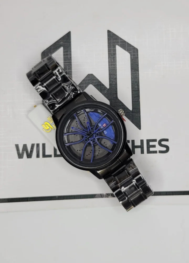 Baisheng Sports Watch – Black & Blue Rotating Wheel Rim Dial B-004 ...