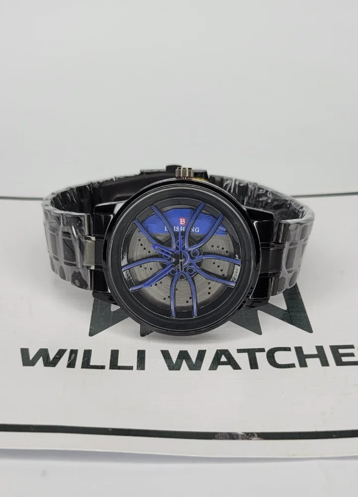 Baisheng Sports Watch – Black & Blue Rotating Wheel Rim Dial B-004 ...