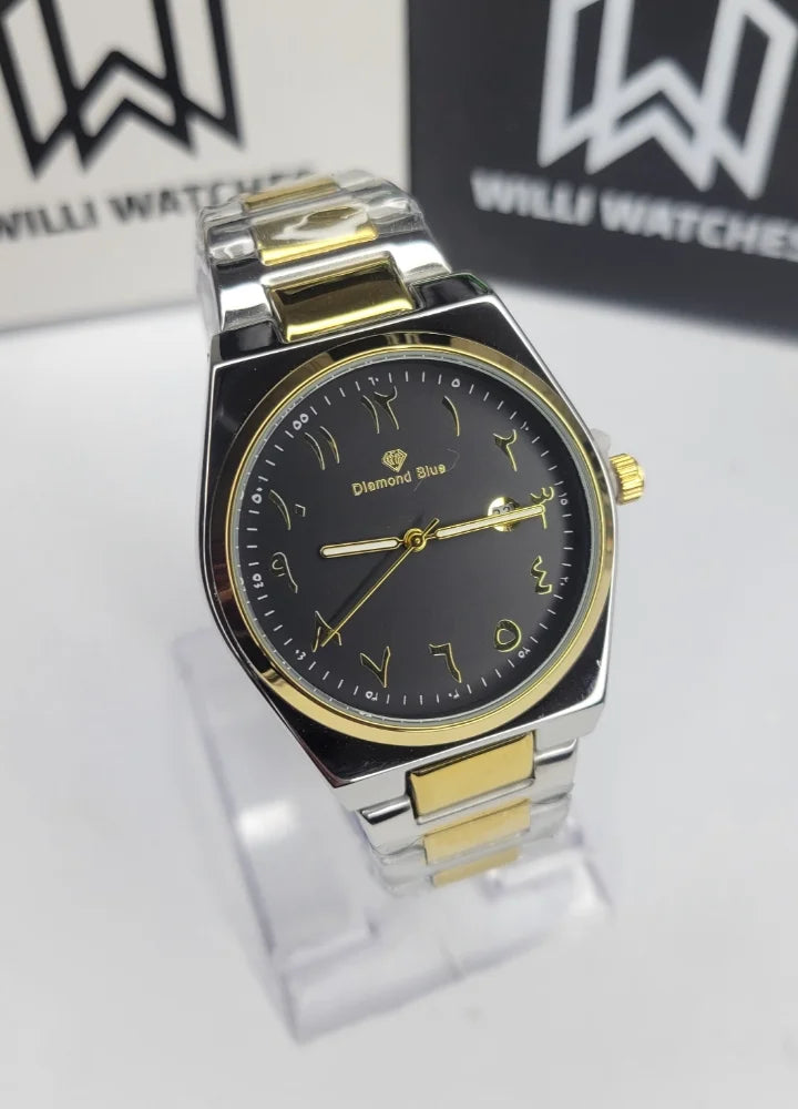 Diamond Blue Premium Two-Tone Watch with Black Dial DI-008 – WilliWatches®