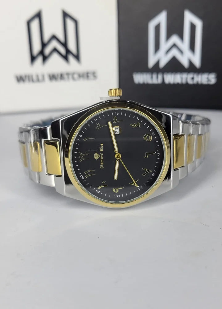 Diamond Blue Premium Two-Tone Watch with Black Dial DI-008 – WilliWatches®