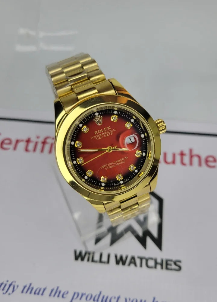 RLX Gold Men's Red Dial with Date R-009 – WilliWatches